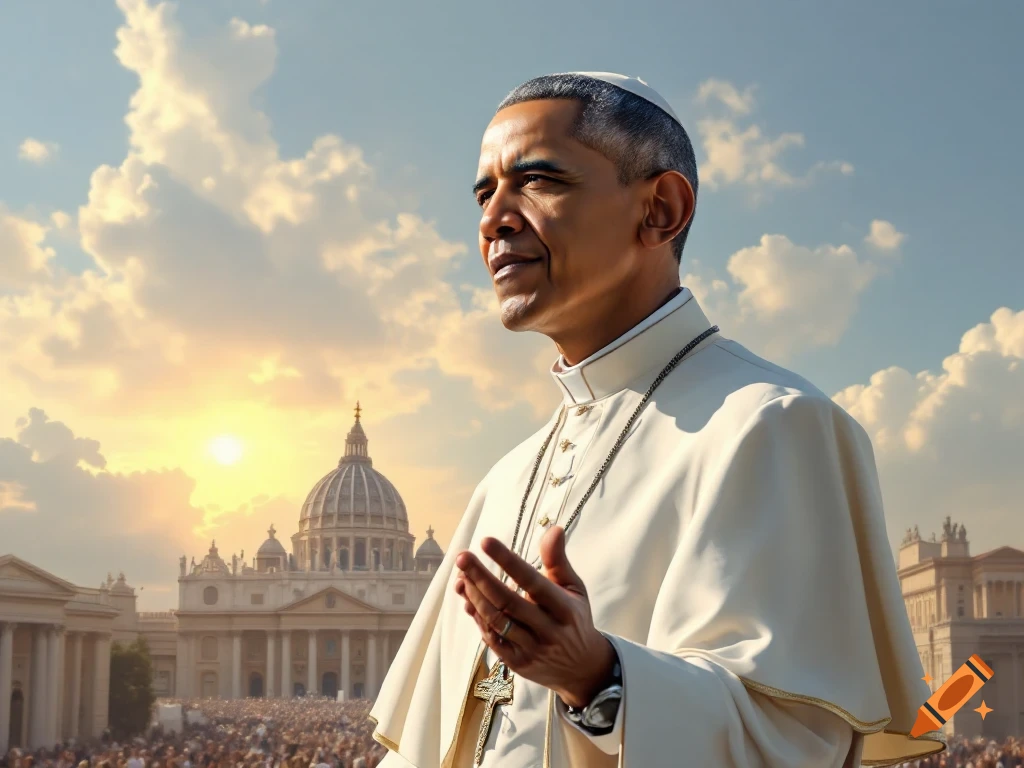 Obama dressed as Pope in front of the Vatican at sunset. on Craiyon