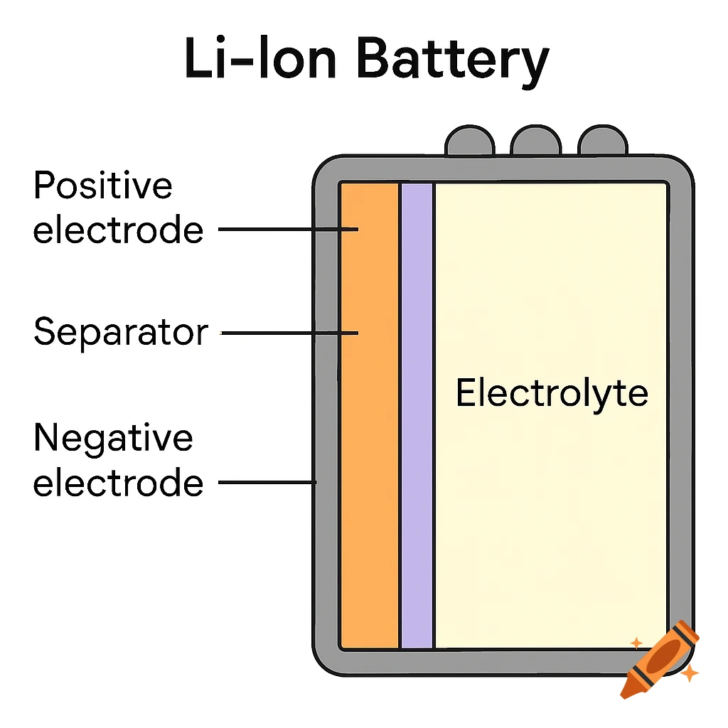 Diagram illustrating the components of a Li-Ion battery, including ...