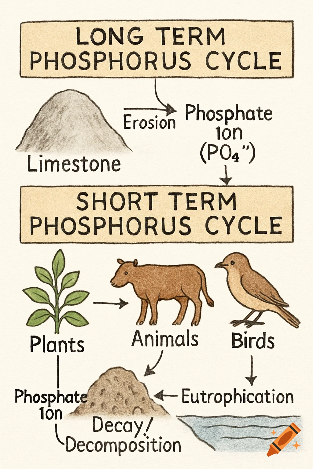 A diagram illustrating the long term and short term phosphorus cycle ...