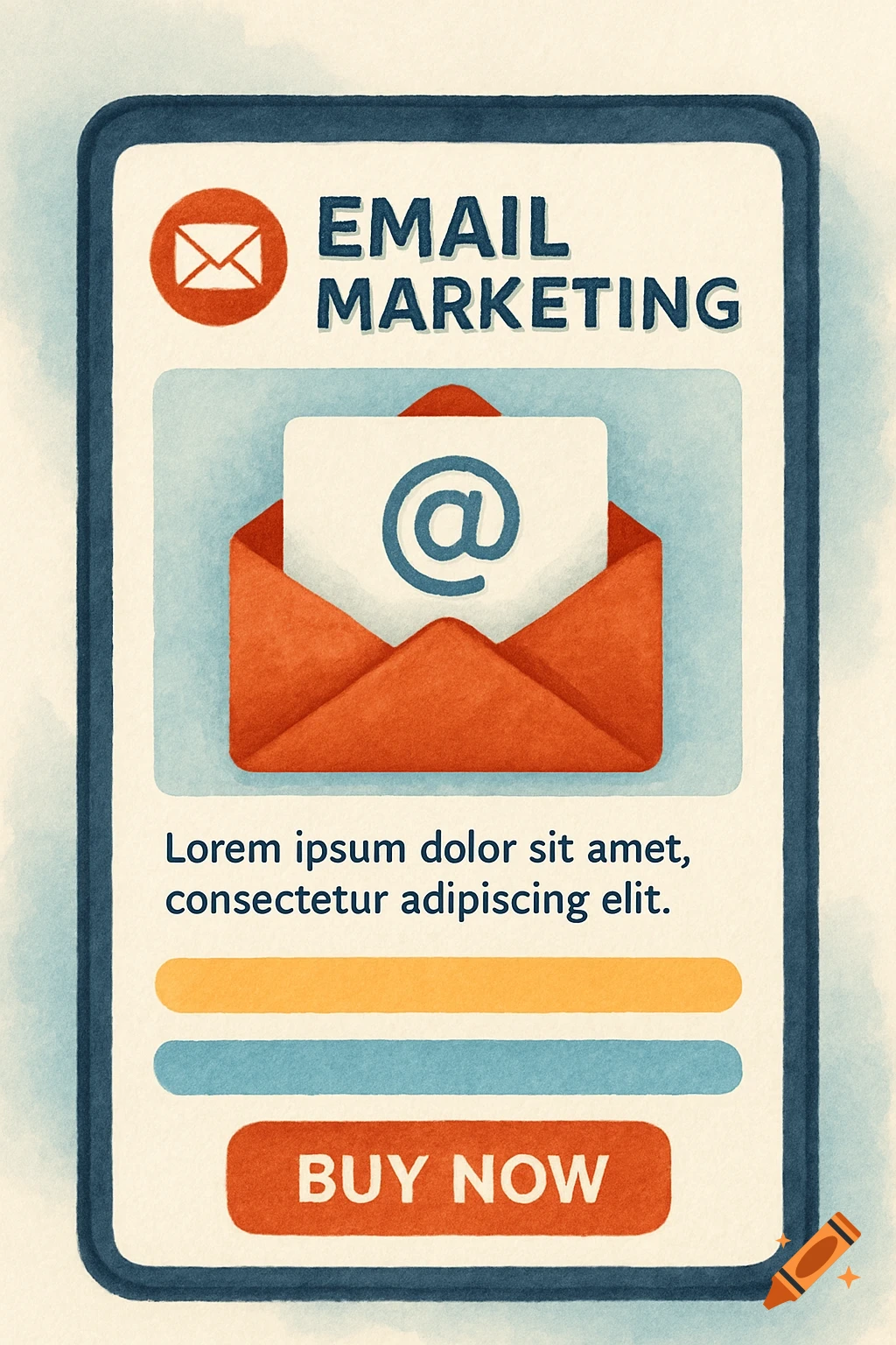 Watercolor illustration of a mobile screen displaying an email ...