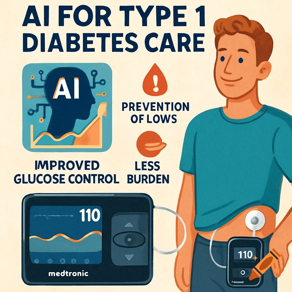 Illustration about AI for type 1 diabetes care, showing a man with a ...