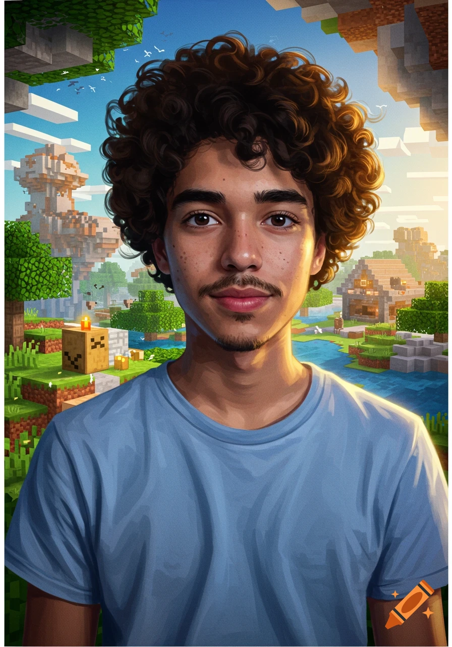 Realistic portrait of a young man in a Minecraft-like world. on Craiyon