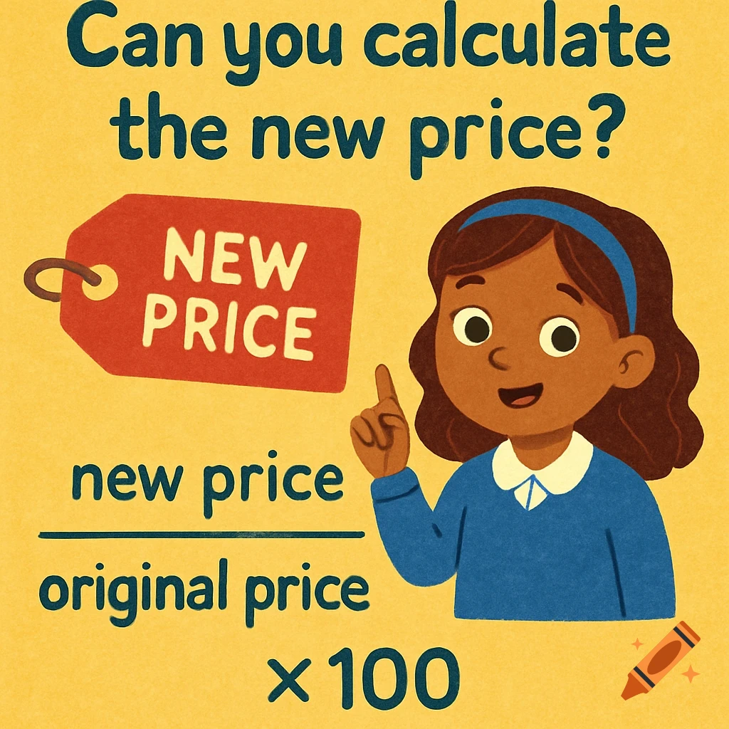 Illustration of a child, price tag, and math formula for calculating ...