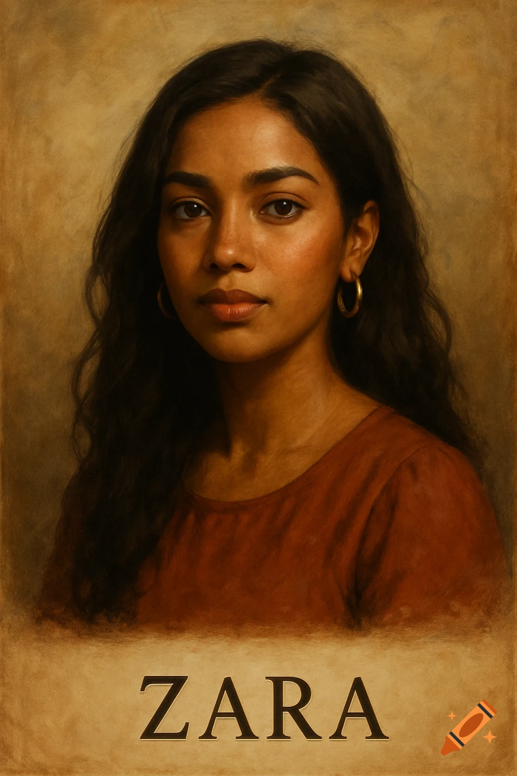Portrait of a woman in a painting style with the name Zara below her ...