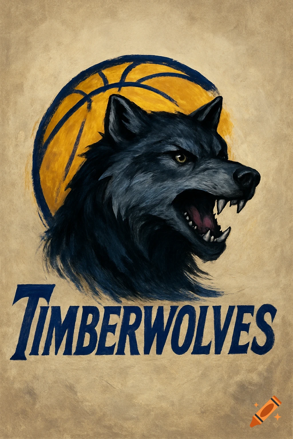 Stylized Timberwolves logo with a wolf head and basketball on Craiyon