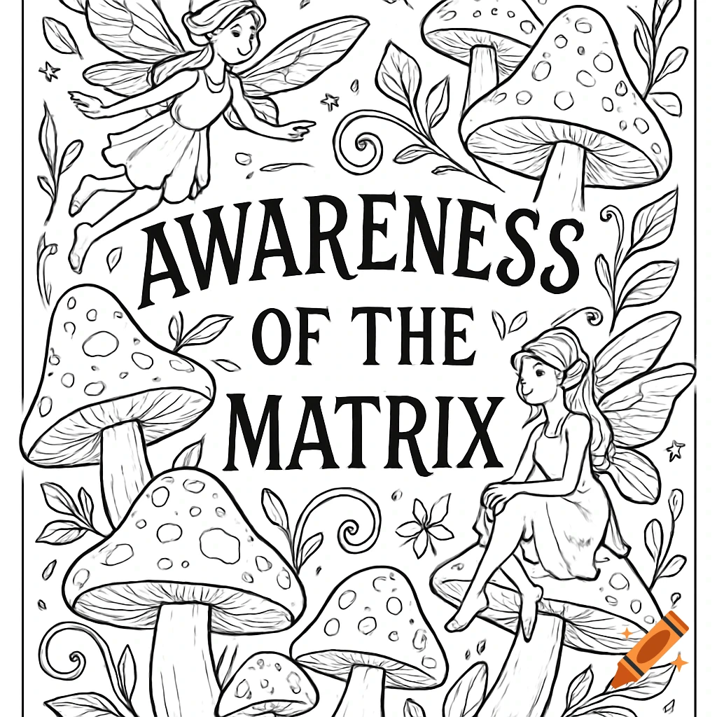 Black and white coloring book page with fairies, mushrooms, and leaves ...
