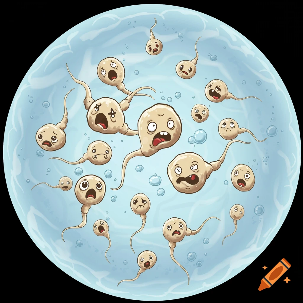 Cartoon illustration of comical sperm cells with exaggerated faces ...