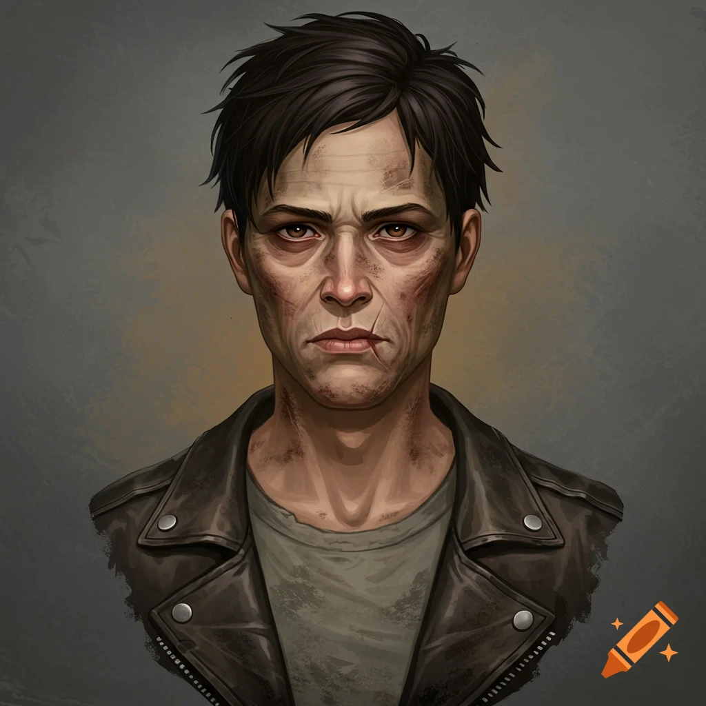 Digital painting of a gritty character with scars and dirt on their ...