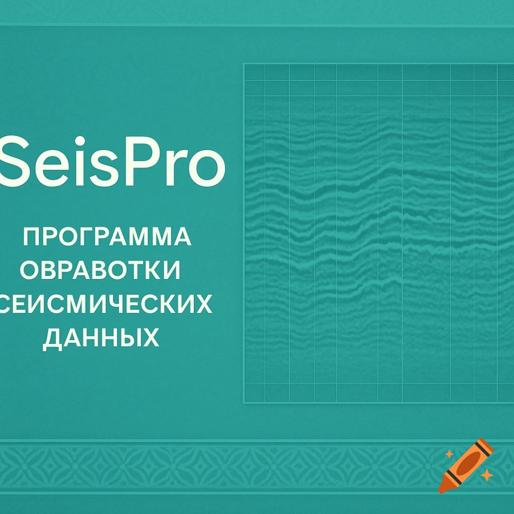 Turquoise presentation slide design for SeisPro software with Russian text and data ...