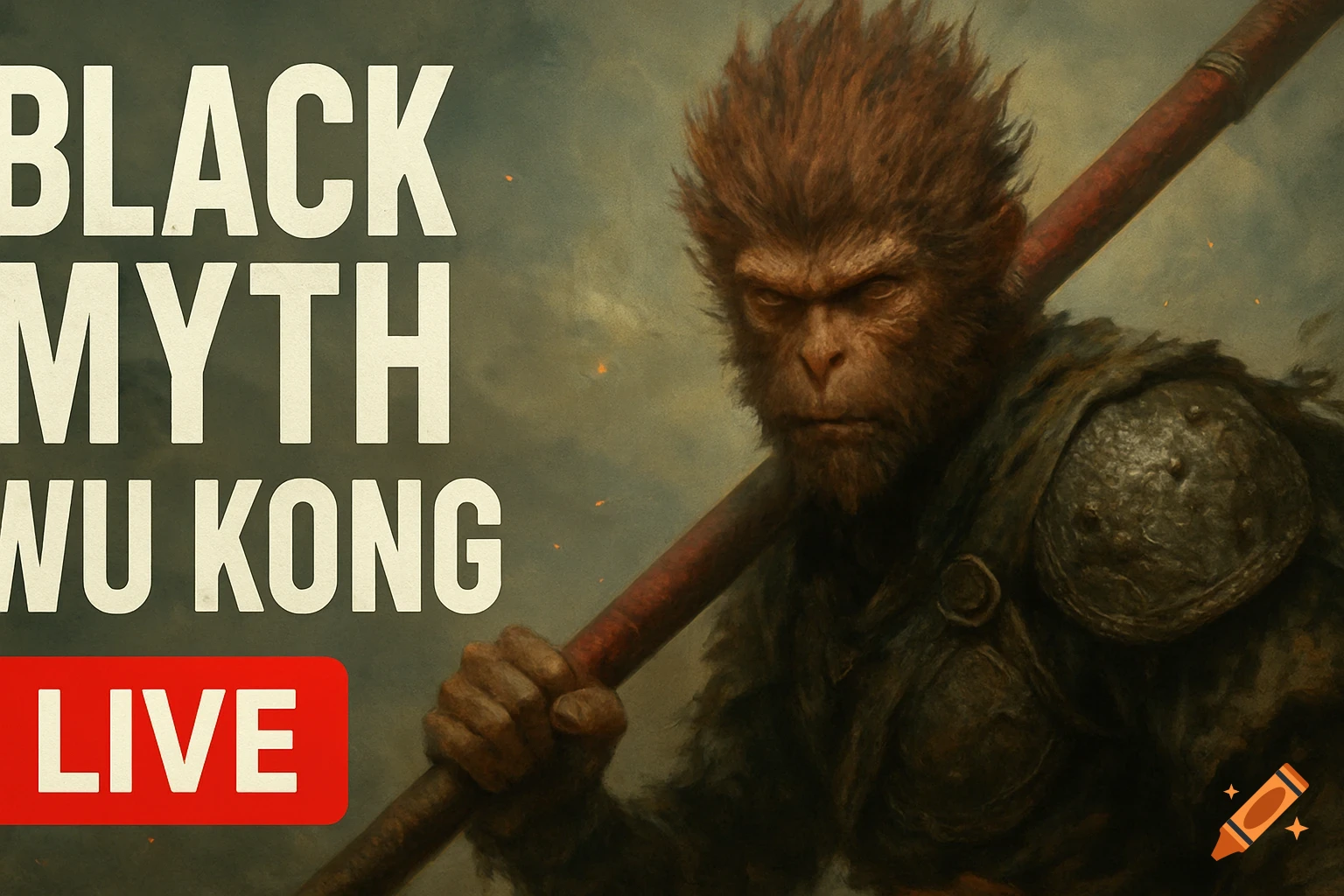 A close-up portrait of a fierce monkey warrior (likely Wu Kong) holding ...