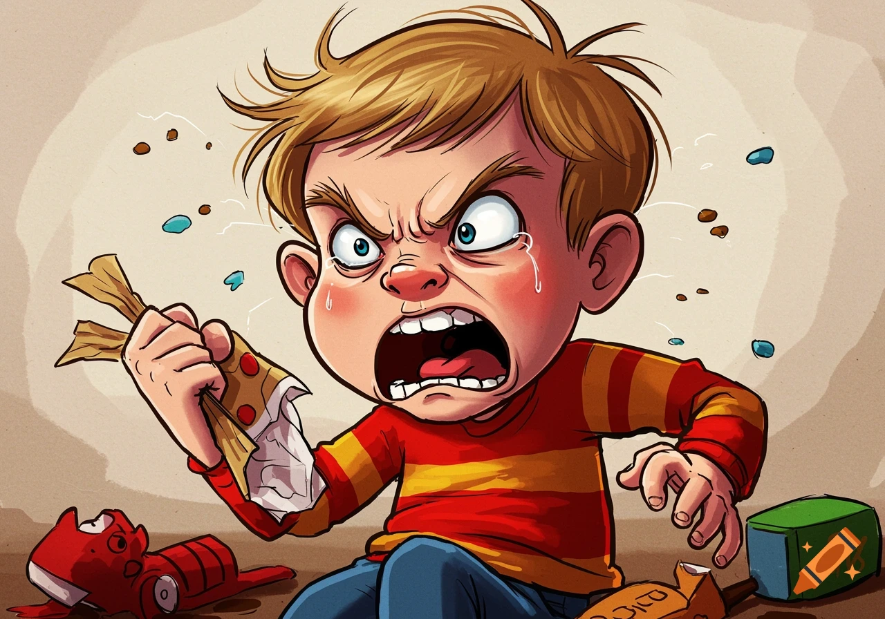 Cartoon illustration of an angry child throwing a temper tantrum ...