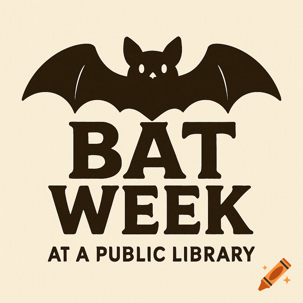A logo for Bat Week at a Public Library, featuring a black bat ...