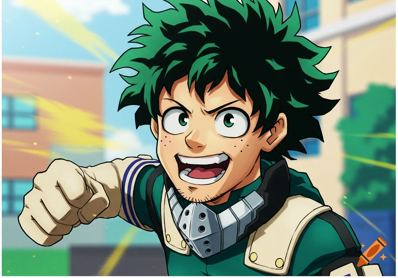 Anime portrait of Deku from My Hero Academia smiling with fist forward ...