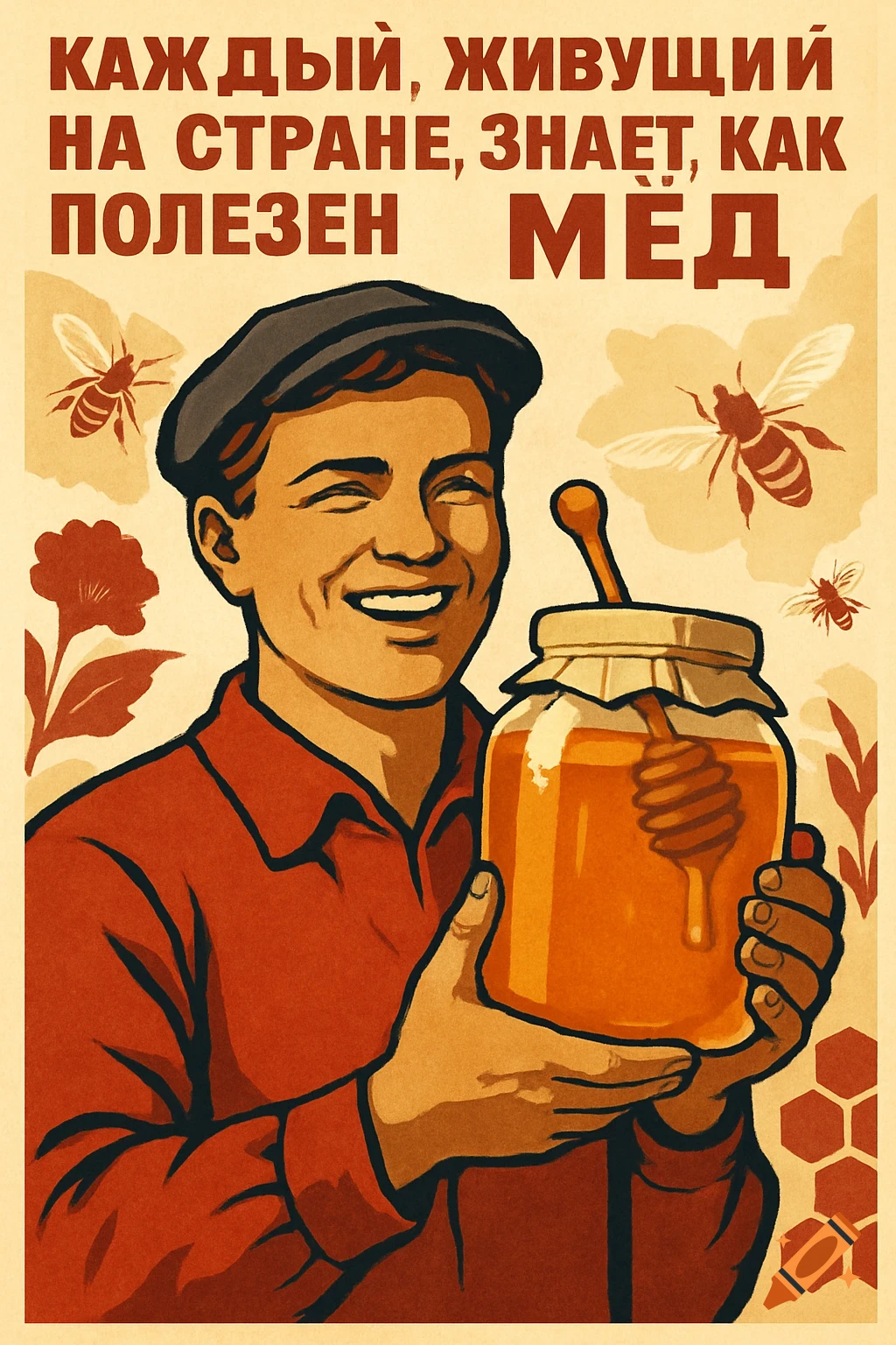 Illustration of a happy person holding a large jar of honey, with bees ...