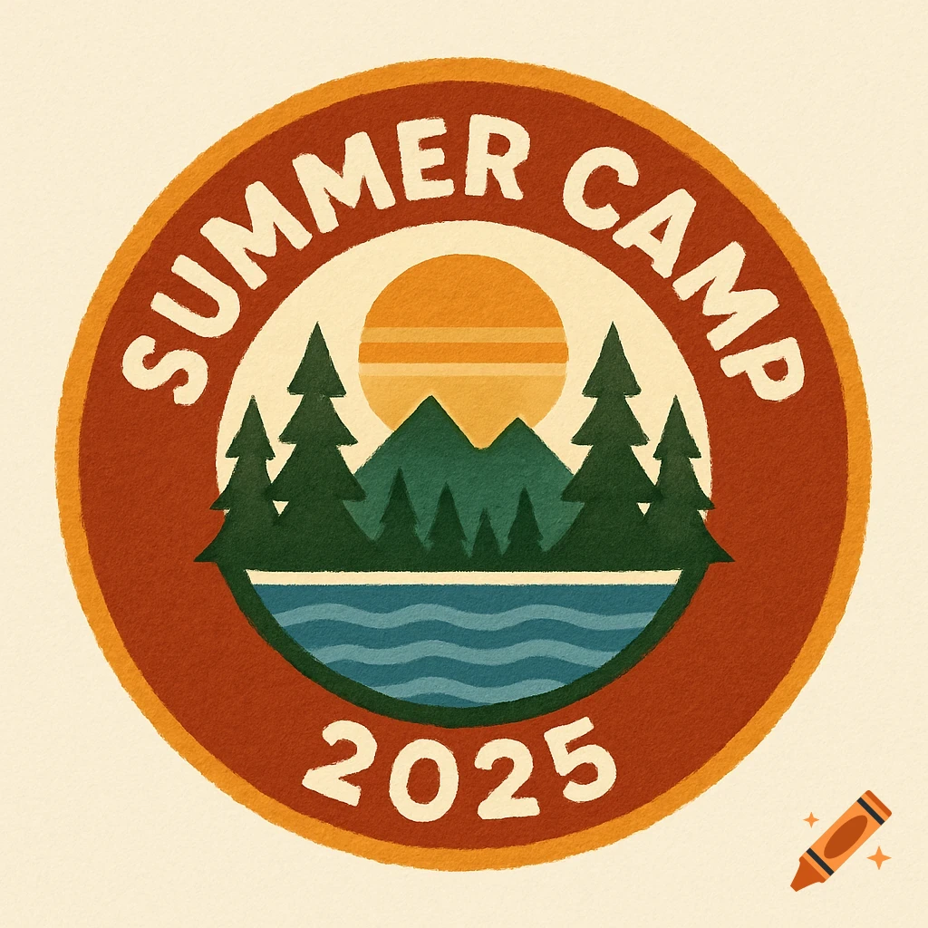 Circular patch logo for Summer Camp 2025 featuring mountains, trees ...
