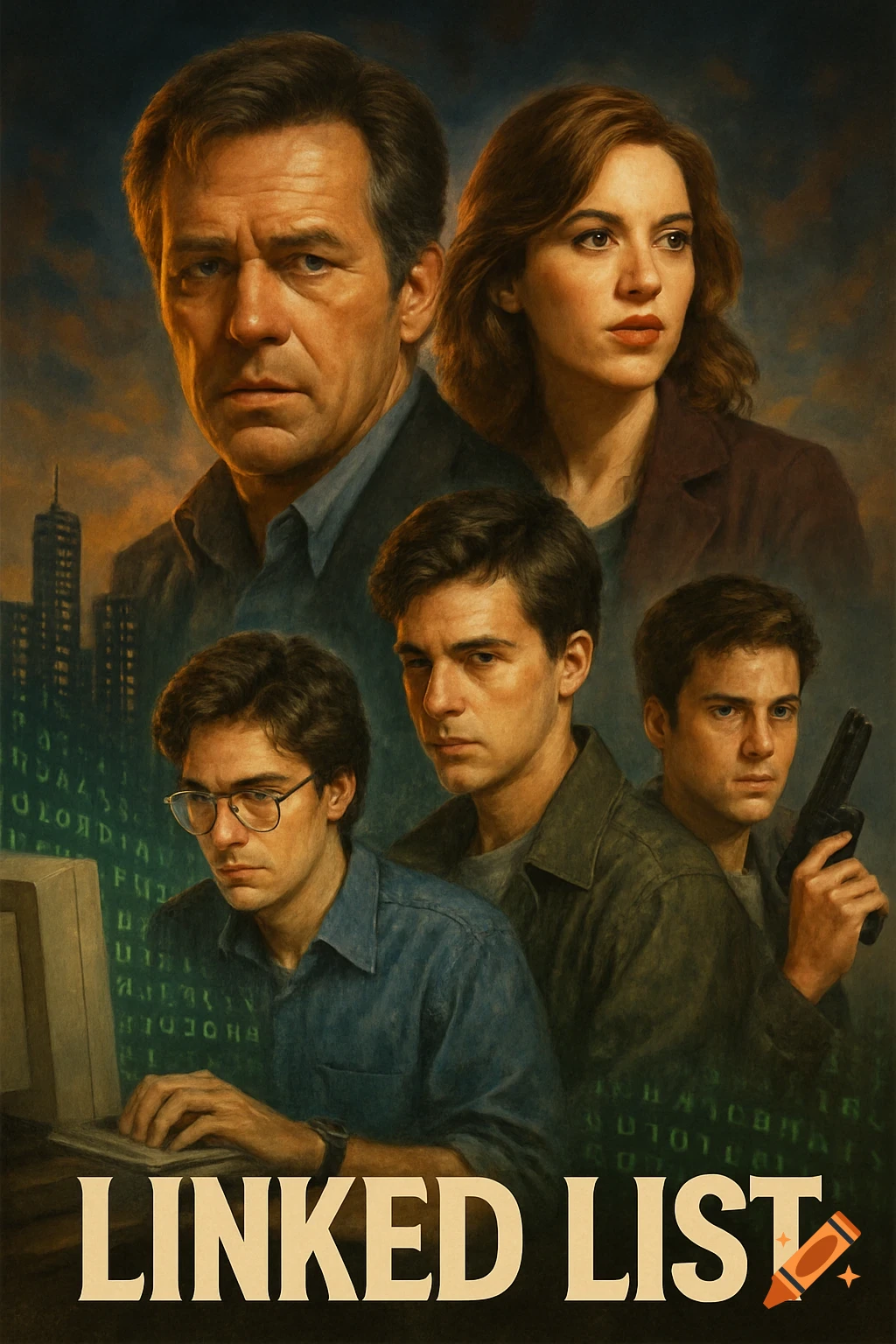 Dramatic movie poster for 'Linked List' featuring multiple characters ...