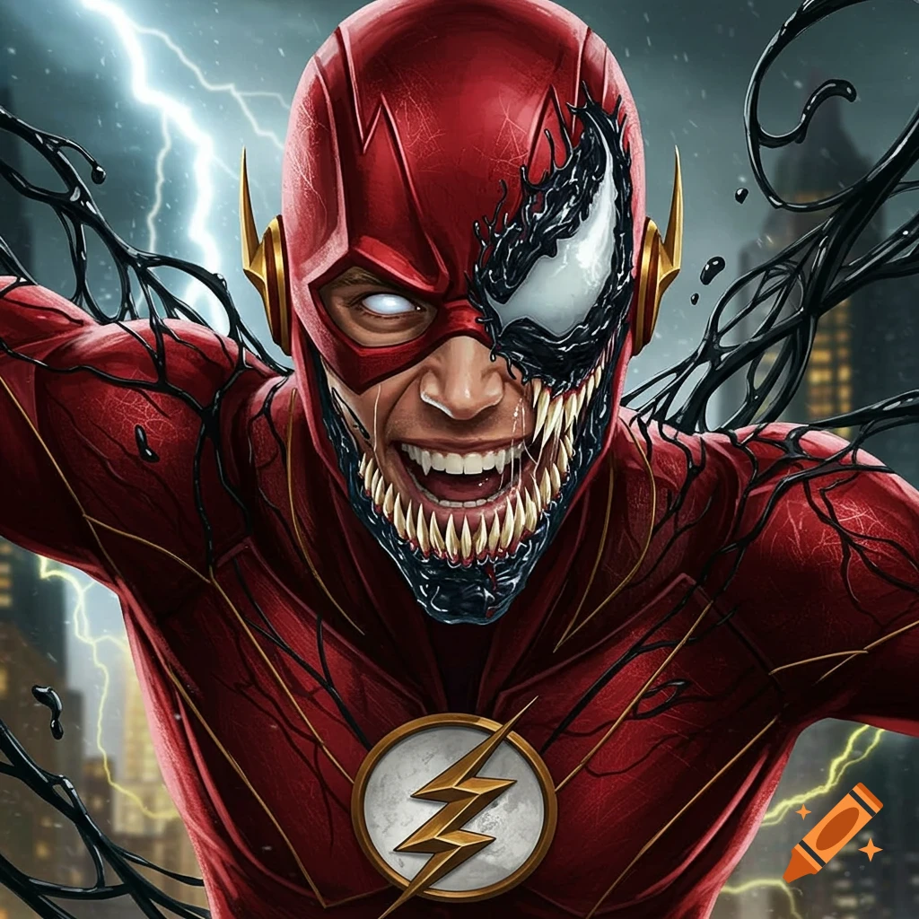 Illustration of The Flash fused with the Venom symbiote. on Craiyon