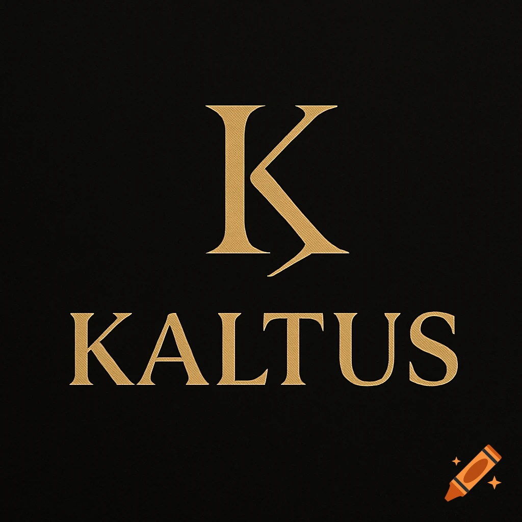 Gold luxury logo for KALTUS with stylized K and serif text on black ...