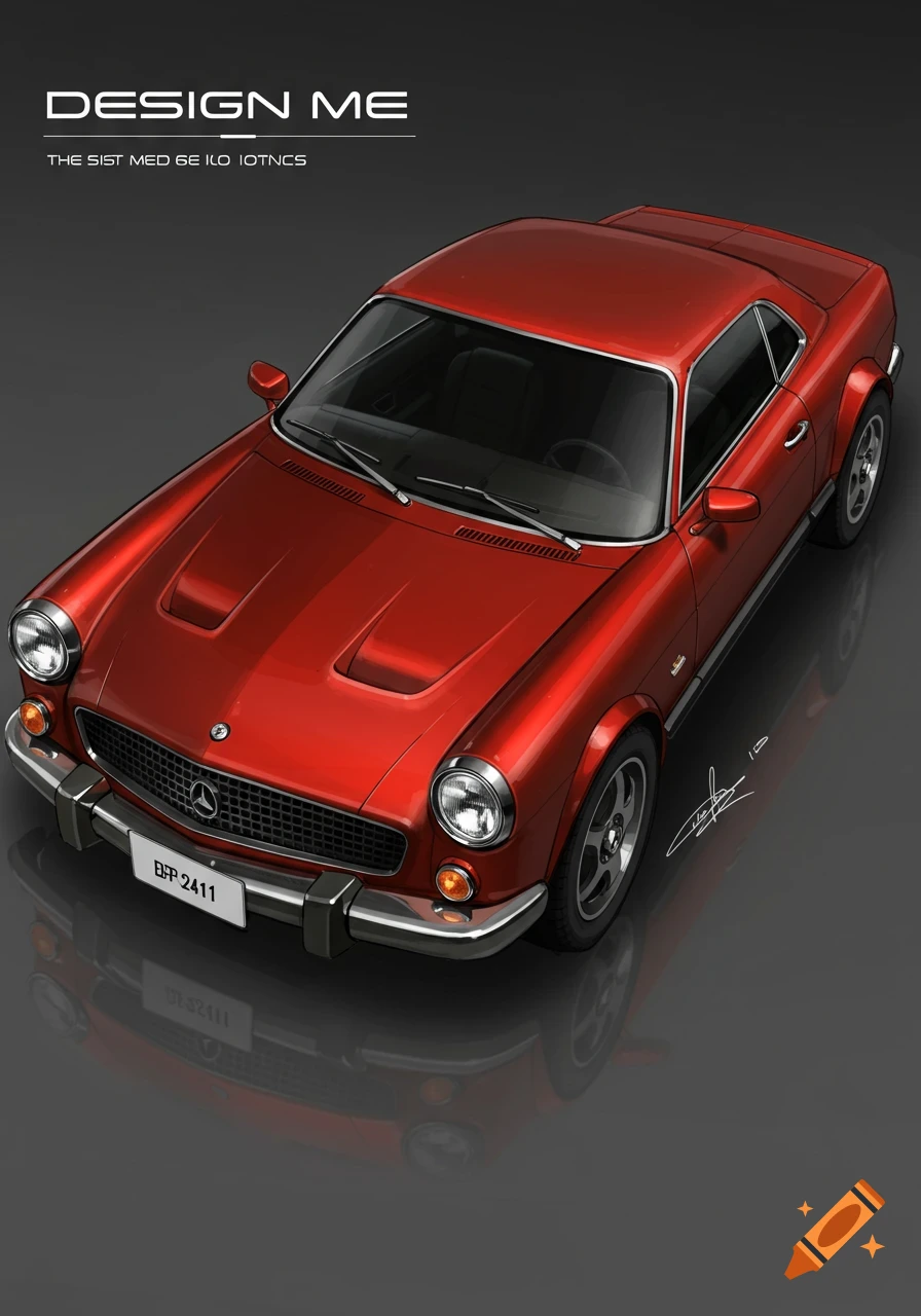A red classic sports car rendering from an aerial view. on Craiyon