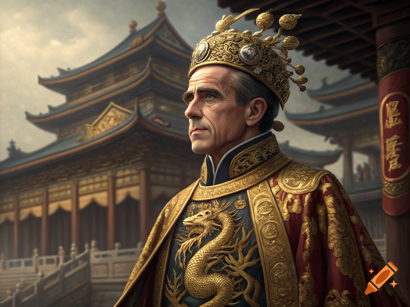 Portrait of man resembling Mark Carney as ancient Chinese emperor in ...