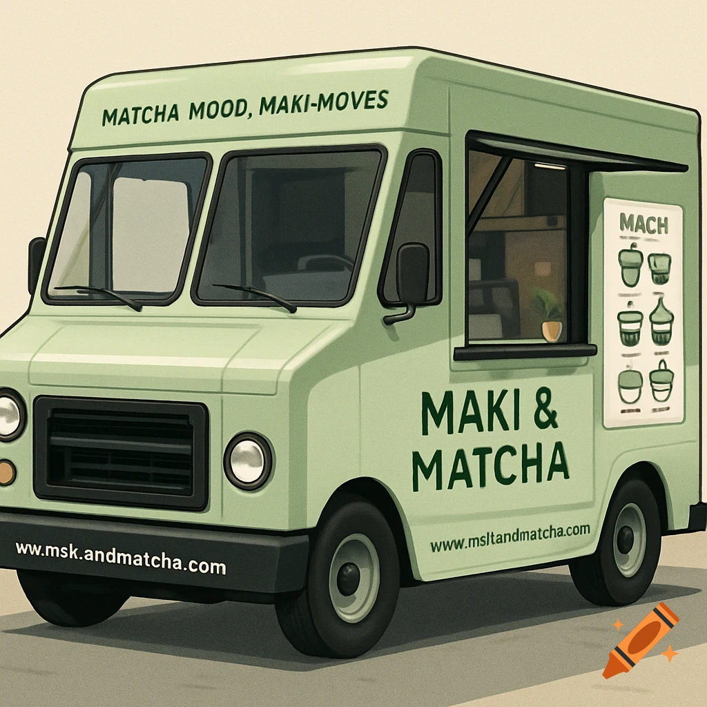 A light green matcha food truck illustration with "Maki & Matcha" text ...