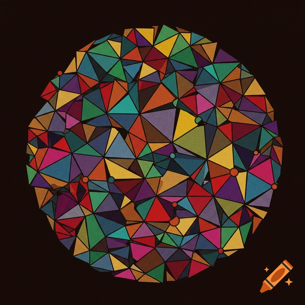 Colorful geometric pattern of interconnected triangles in a circle on ...