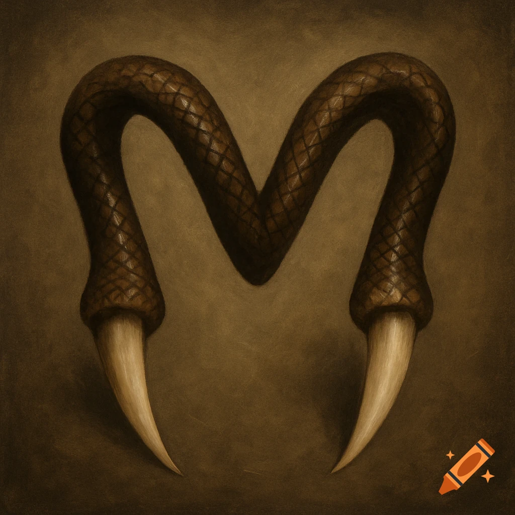 Snake-like form shaped like the letter M with fangs. on Craiyon