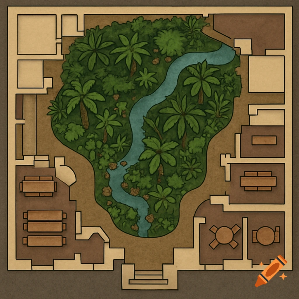 Illustrated top-down view of a building floor plan featuring rooms ...