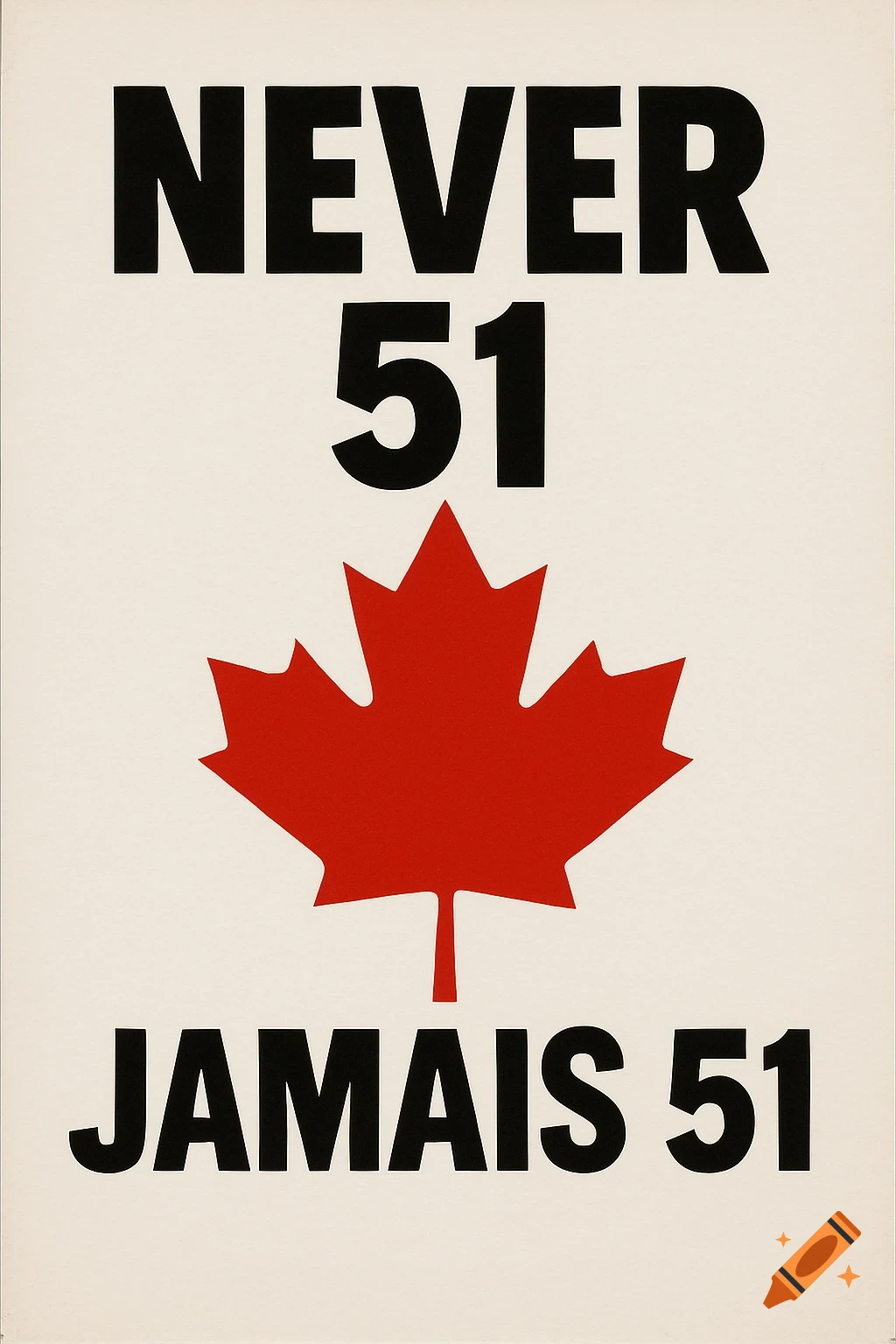 Poster with a red maple leaf and the text 'NEVER 51 / JAMAIS 51'. on ...