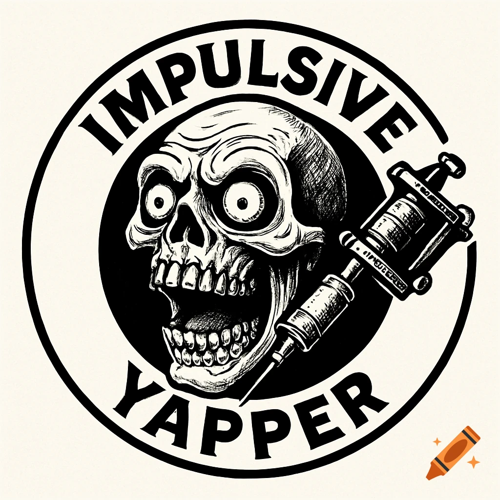 Black and white logo featuring a screaming skull and tattoo gun with ...