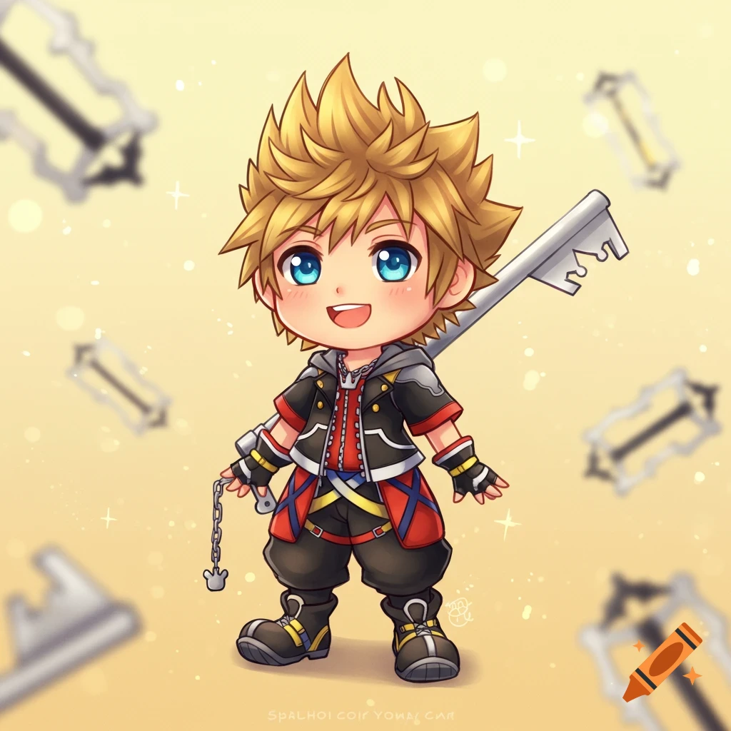 Chibi character Roxas from Kingdom Hearts standing with a Keyblade. on ...