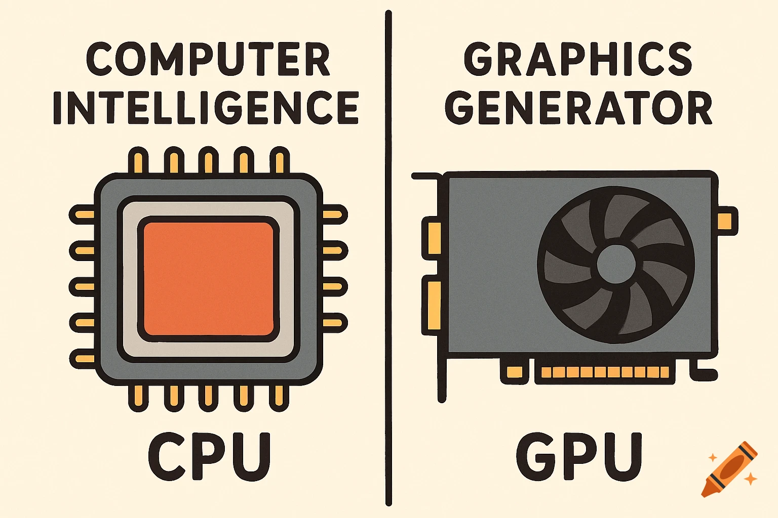 Illustration comparing CPU (Computer intelligence) and GPU (Graphics ...