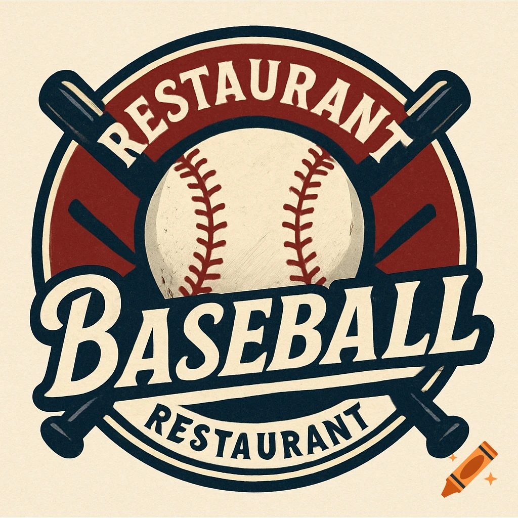 Circular logo with a baseball, crossed bats, and text 'Restaurant ...