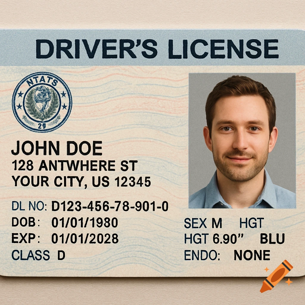 Realistic driver's license with photo of a man and printed details. on ...