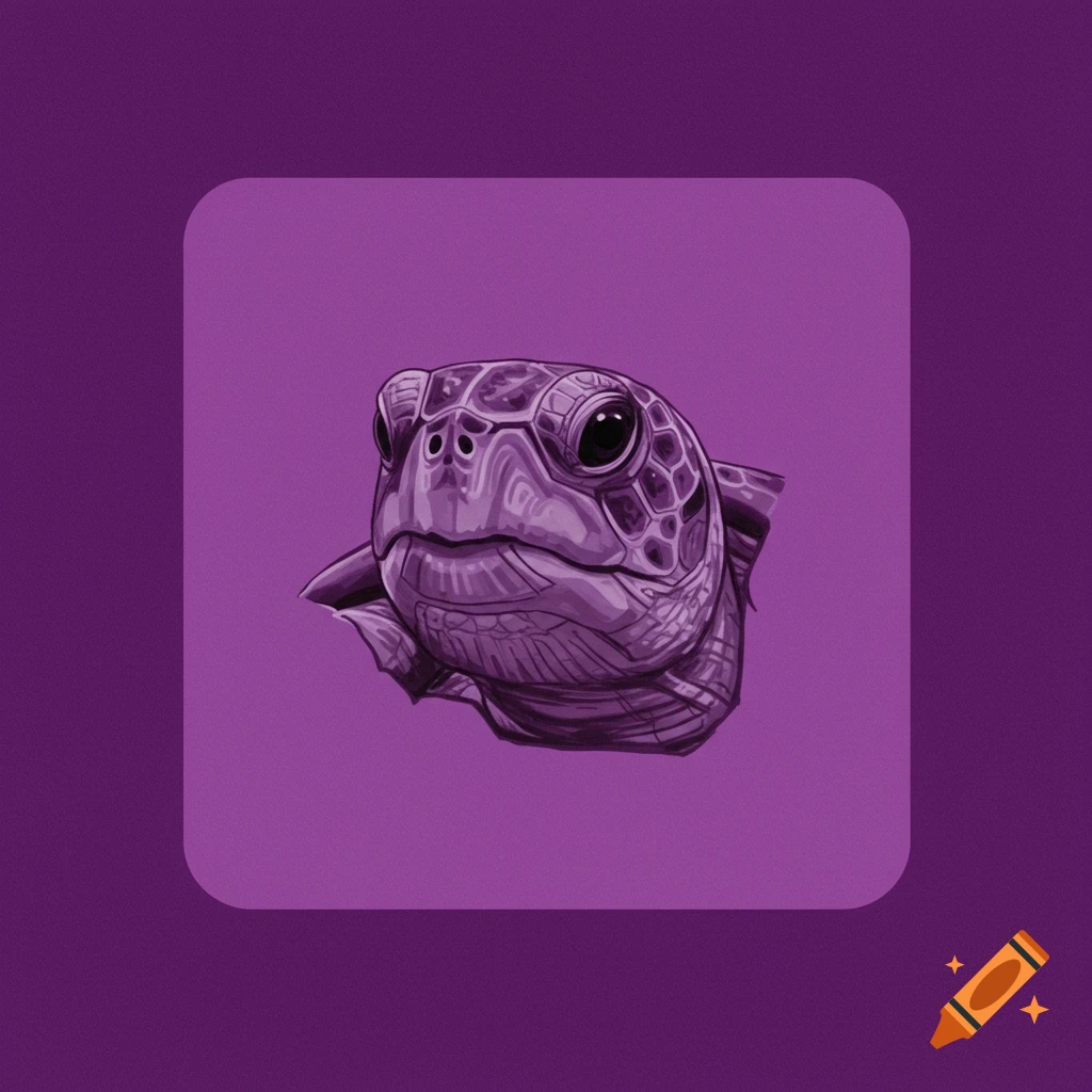 Stylized illustration of a turtle head in a rounded purple square on a ...