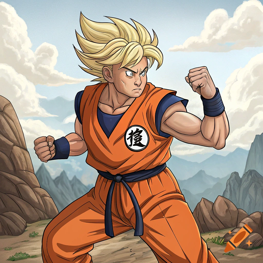 Anime style illustration of a Dragon Ball Z like fighter character in ...