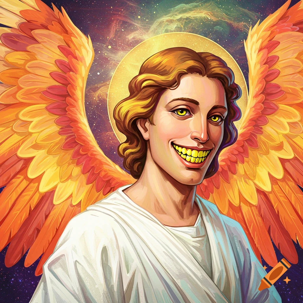 Illustration of the archangel Gabriel with glowing yellow eyes and ...