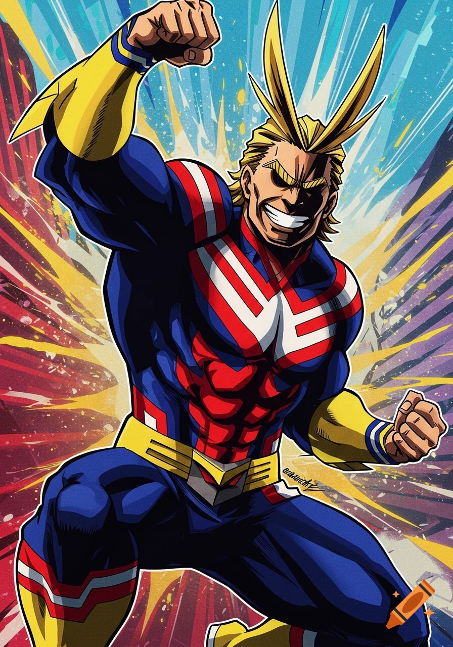 Illustration of the superhero All Might posing with a raised fist ...