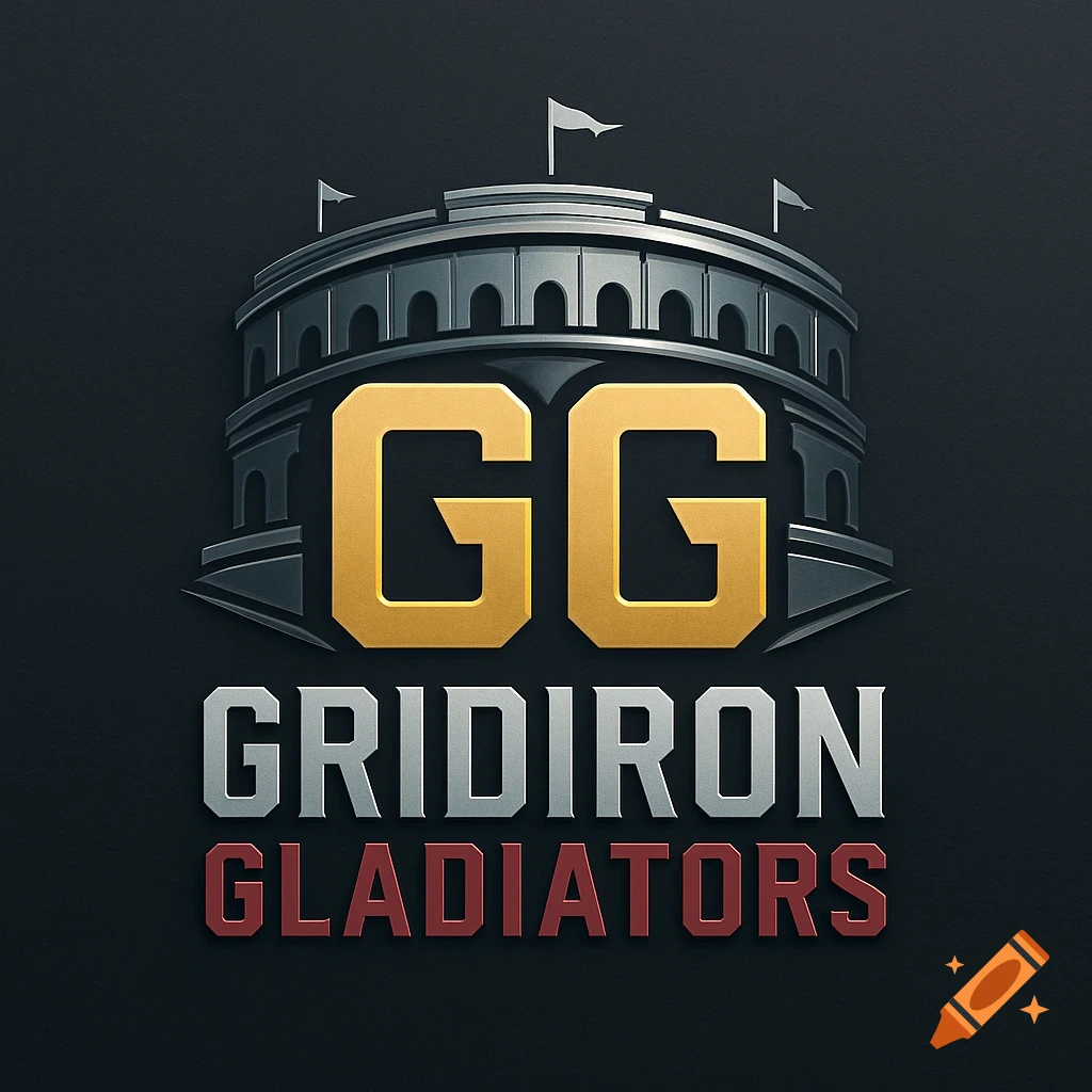 Logo for Gridiron Gladiators featuring gold GG, silver GRIDIRON, and ...