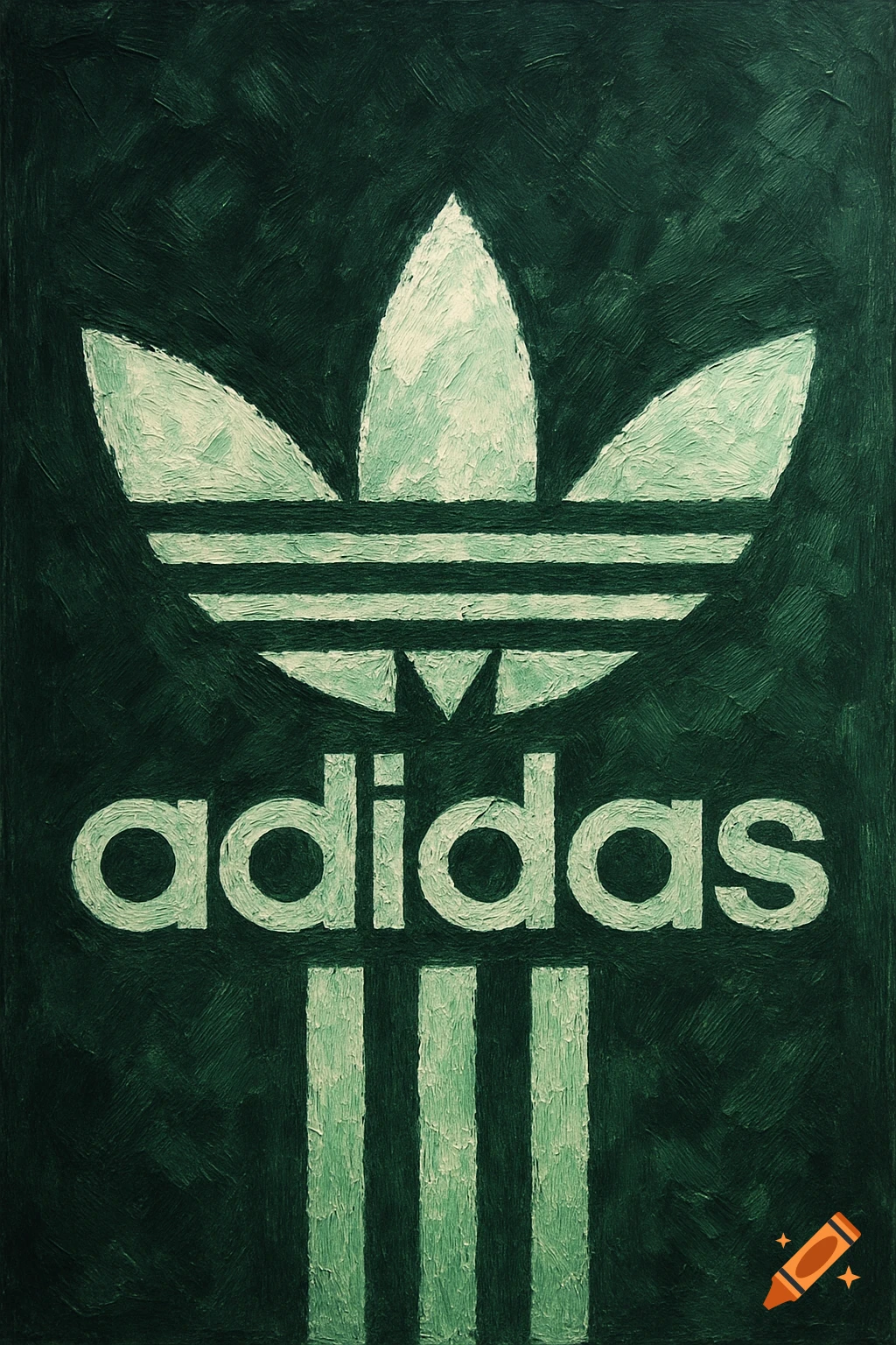 Adidas logo rendered as a textured oil painting in green and white. on ...