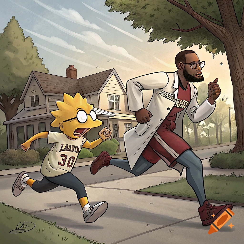 Illustration of a Simpson-like character being chased by a cartoon ...