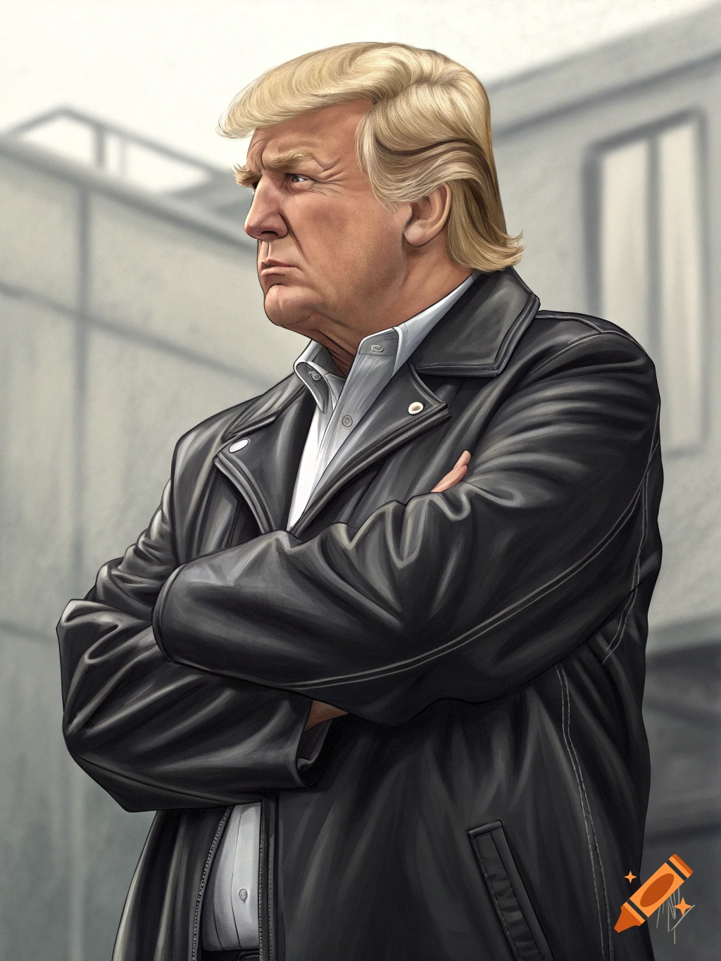 Illustration of Donald Trump wearing a black leather jacket with arms ...