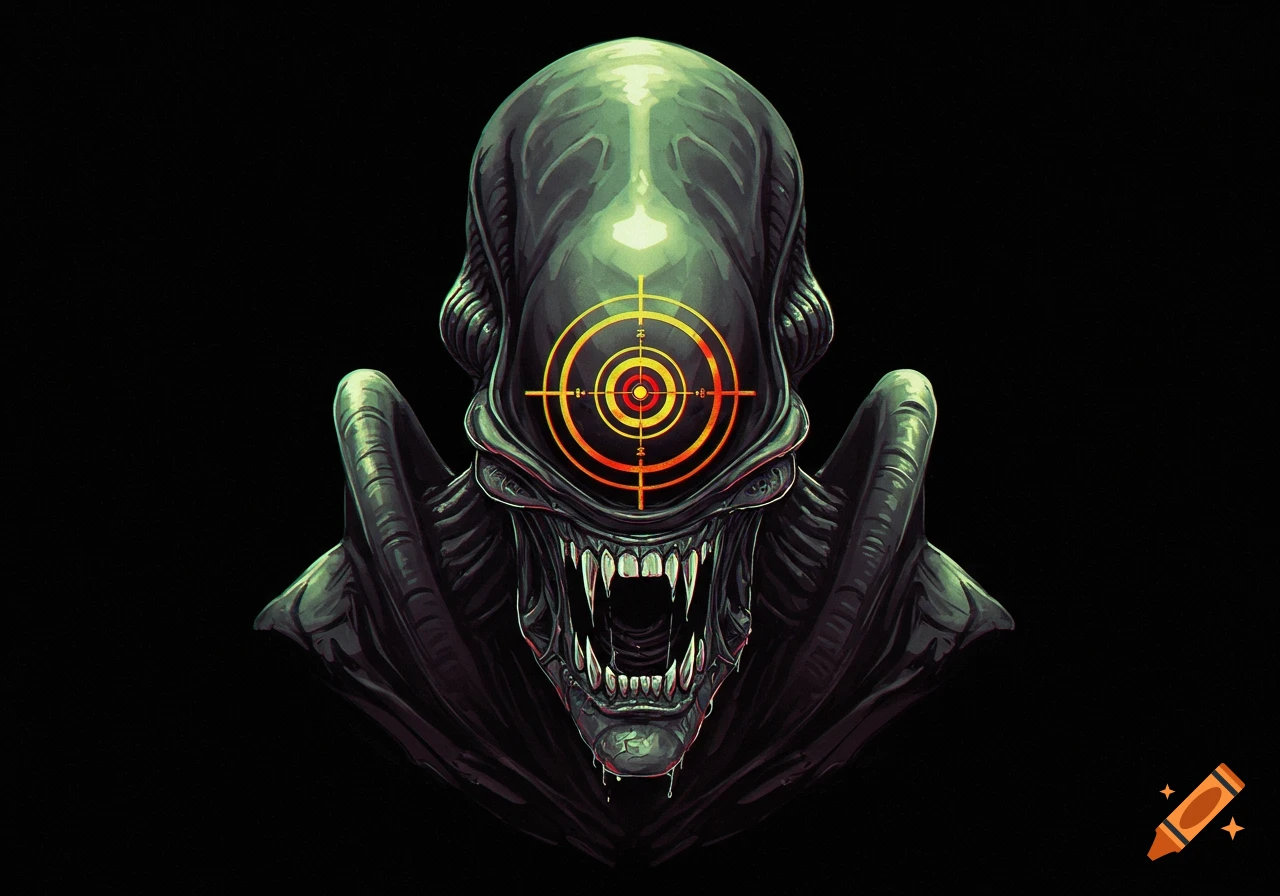 Illustration of a Xenomorph head with a shooting target bullseye on its ...