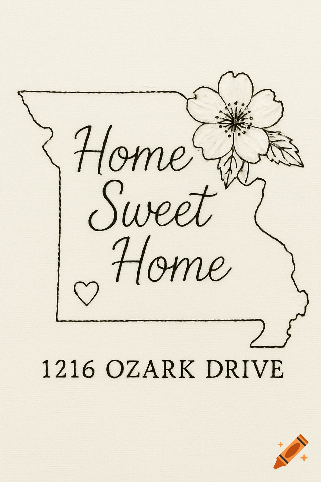 Line drawing template of Missouri state outline with "Home Sweet Home ...