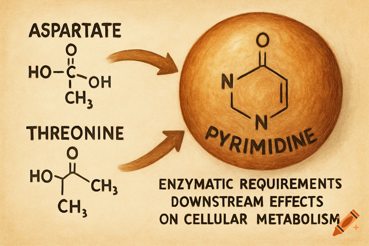 Diagram showing Aspartate and Threonine pathways leading to Pyrimidine ...