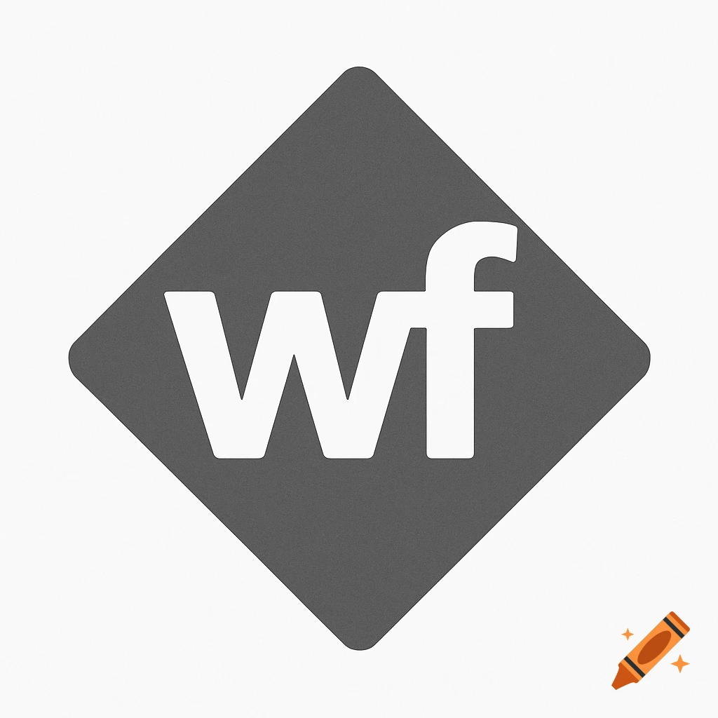 Grayscale logo with letters 'wf' inside a diamond shape. on Craiyon