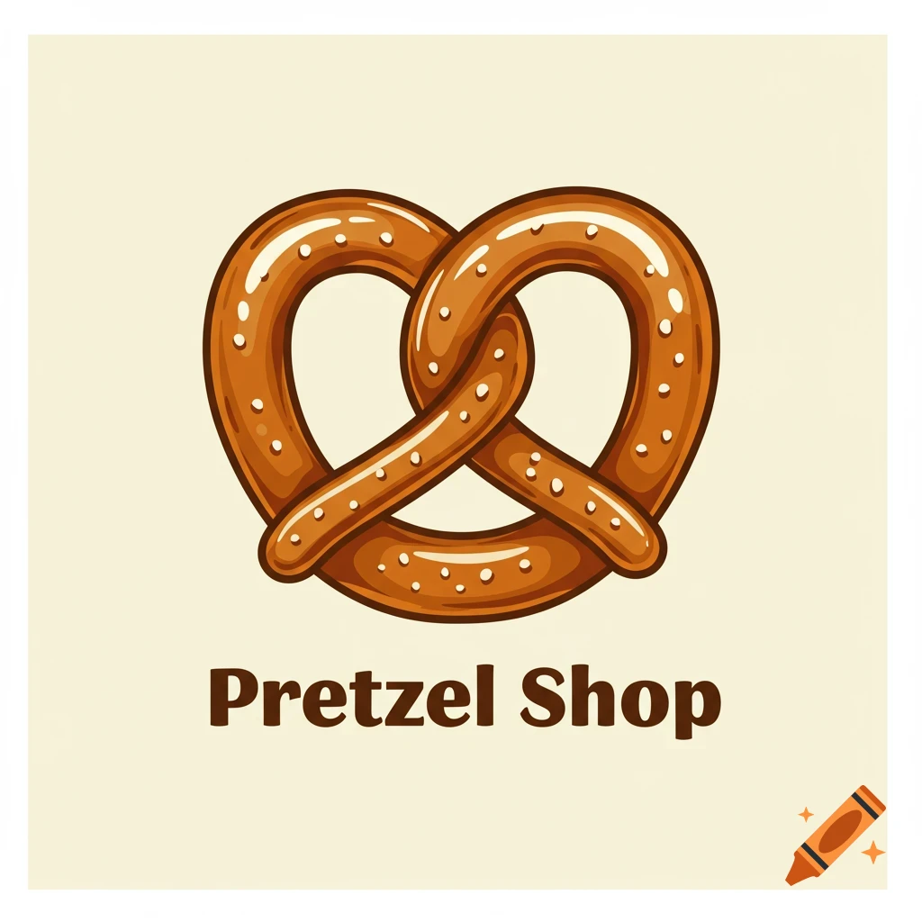 Illustration of a pretzel logo with the text 'Pretzel Shop' on Craiyon
