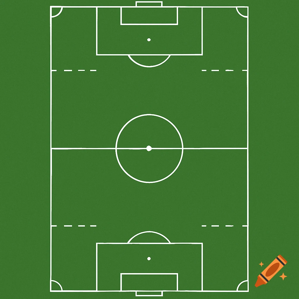 A diagram of a soccer field showing all markings. on Craiyon