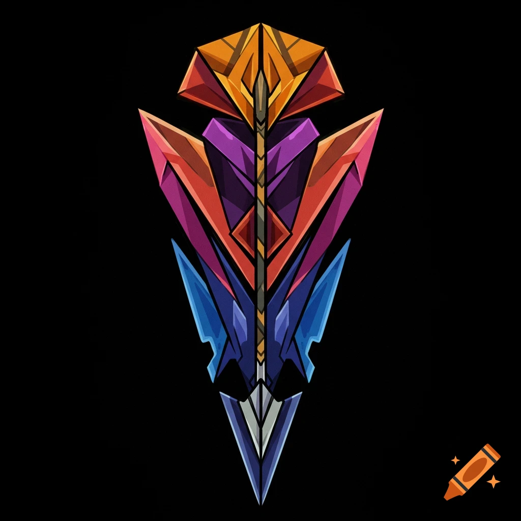 Geometric abstract design resembling an arrowhead in vibrant colors on ...