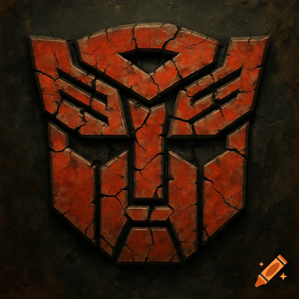 A weathered and cracked red Autobot symbol on a dark background. on Craiyon